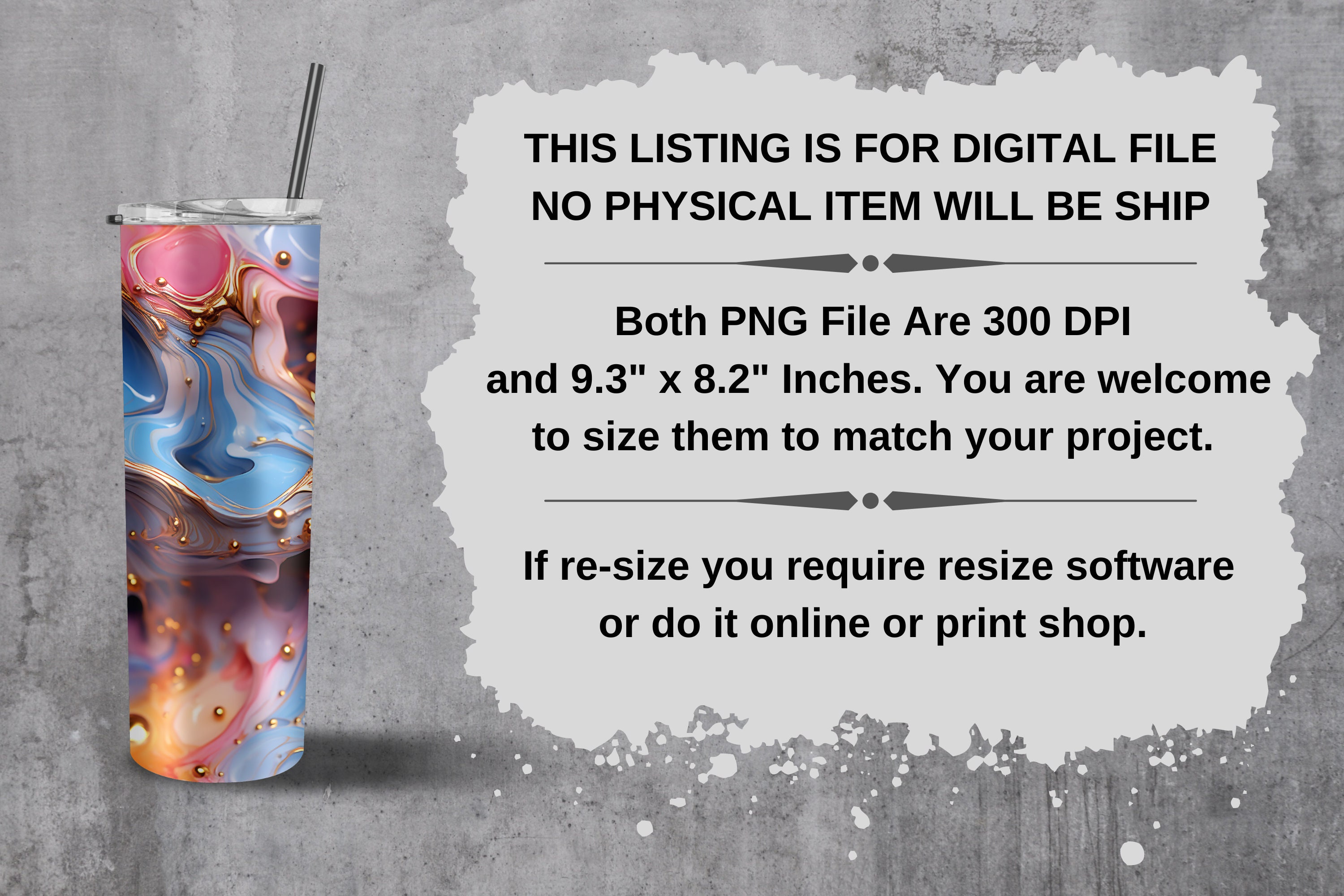 Blue Pink Gold 3D Tumbler Wrap Sublimation 20oz Skinny Straight ...