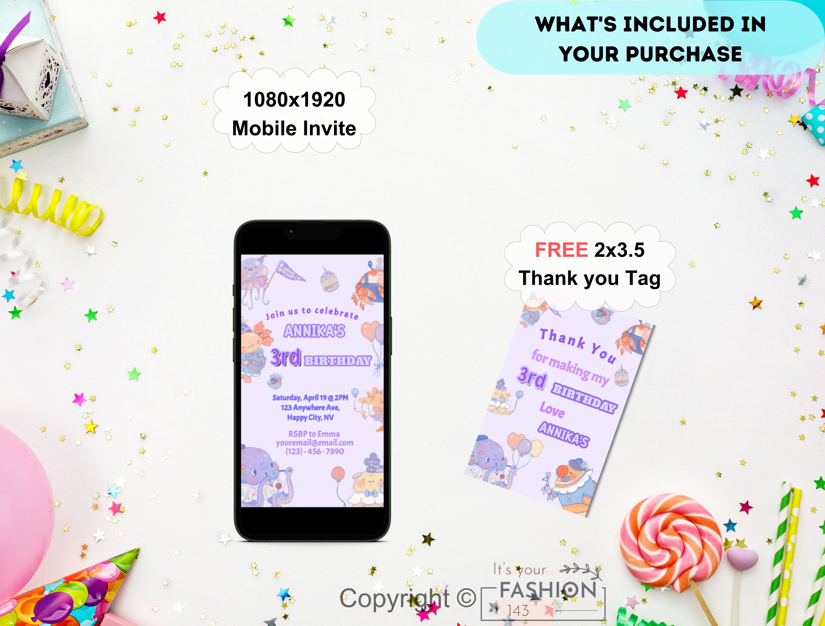 EDITABLE Mobile Birthday Party Invitation Under the Sea Digital Text ...