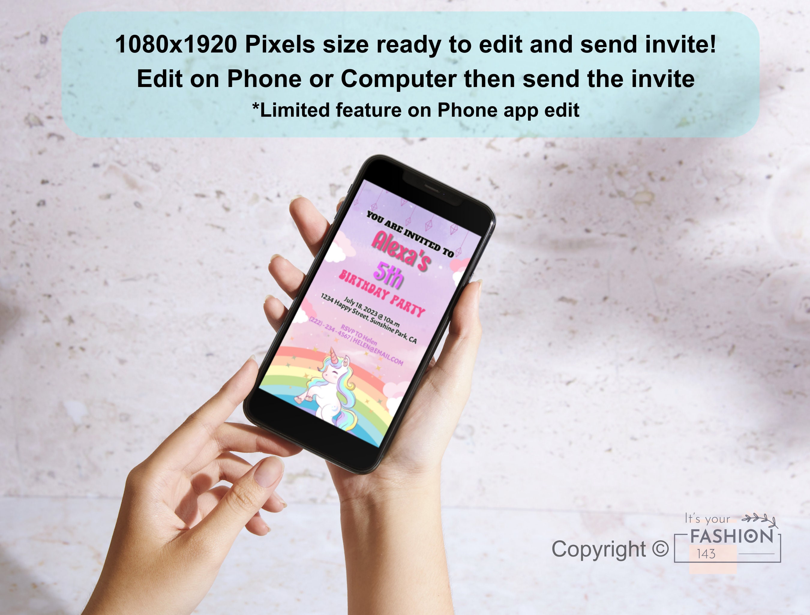 Rainbow Unicorn Birthday Party Invitation Digital TXT Invite, DIGITAL ...