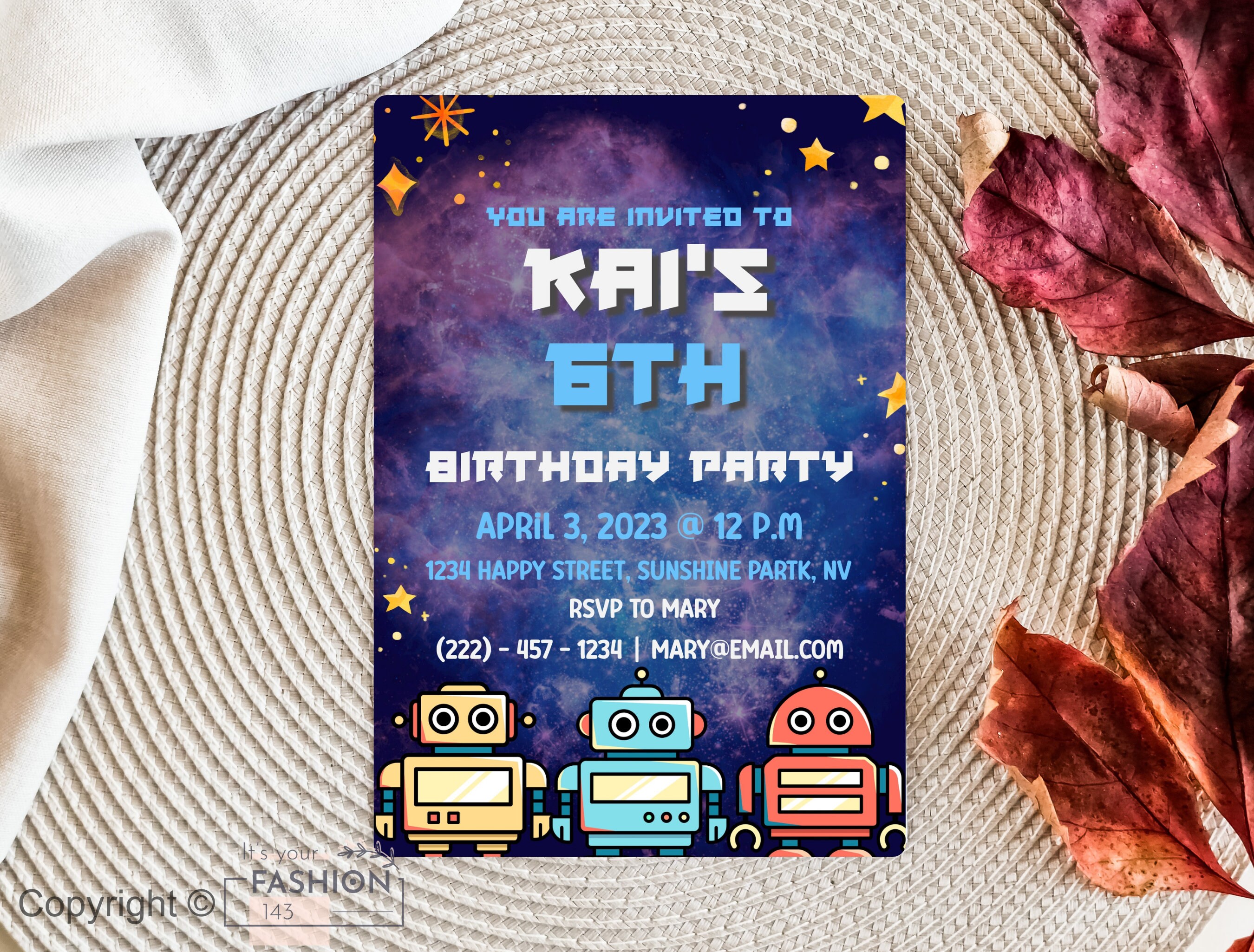 Robot Space Birthday Party Invitation Editable 5x7 & Mobile Digital ...