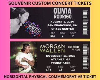 Physical Horizontal Ticket Custom Personalized Laminated Concert Ticket ...