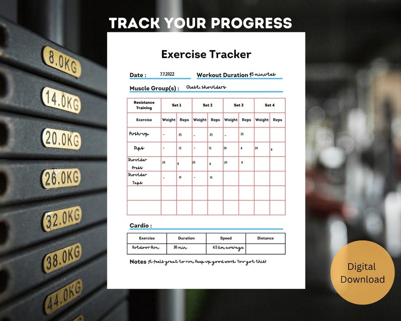 Exercise Tracker, Workout Tracker, Fitness Log, Workbook Log Template ...