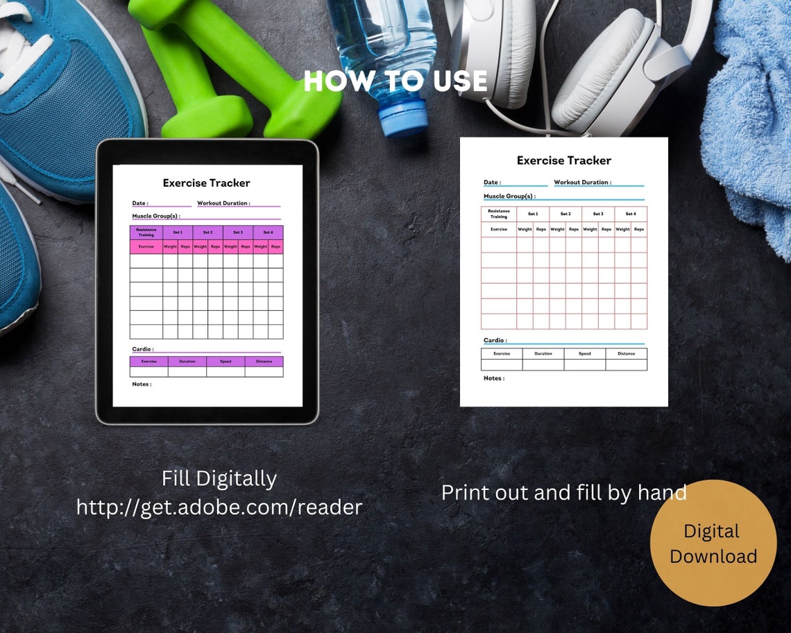 Exercise Tracker, Workout Tracker, Fitness Log, Workbook Log Template ...