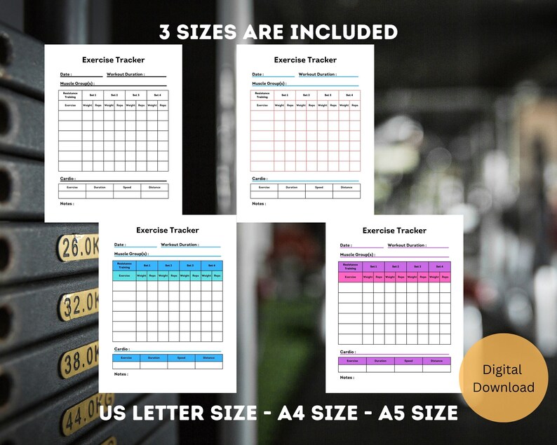 Exercise Tracker, Workout Tracker, Fitness Log, Workbook Log Template ...
