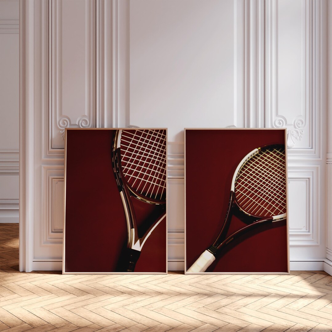 Old Money Tennis Racket Photography Art Print, Maroon East Coast Preppy ...