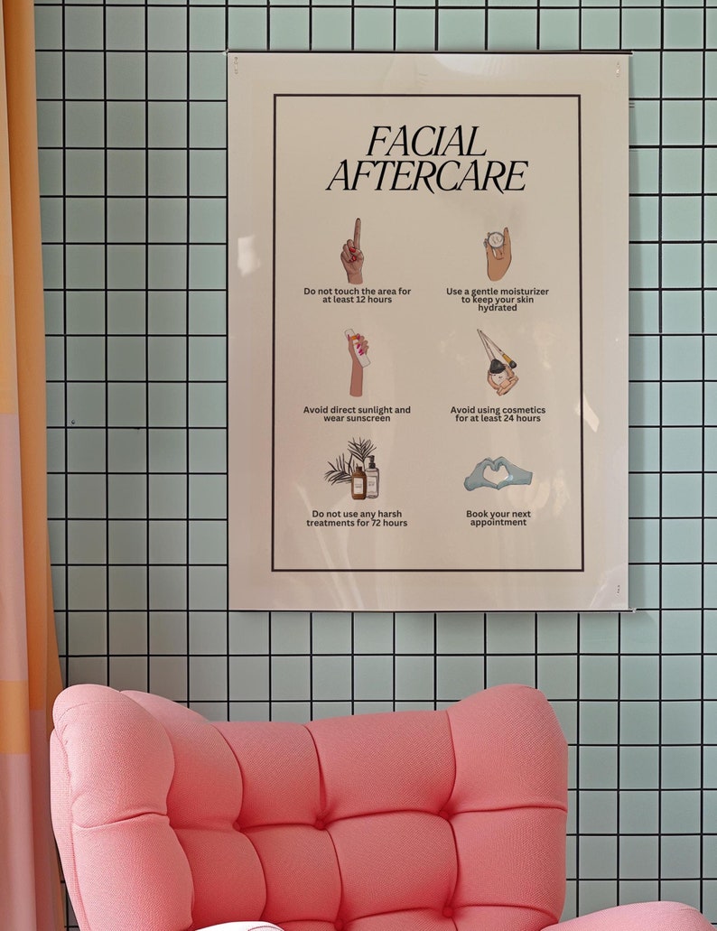 Facial Aftercare Instructions Poster, Esthetician Beauty Salon Wall Art ...