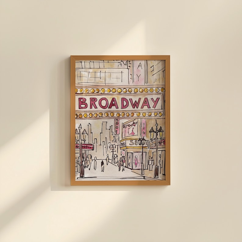 Broadway Street New York Art Print, Theater Performer Handdrawn Wall ...