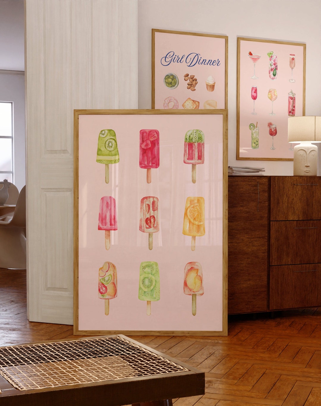Retro Watercolor Popsicles Poster, Girly Bar Cart Art Print, Preppy ...