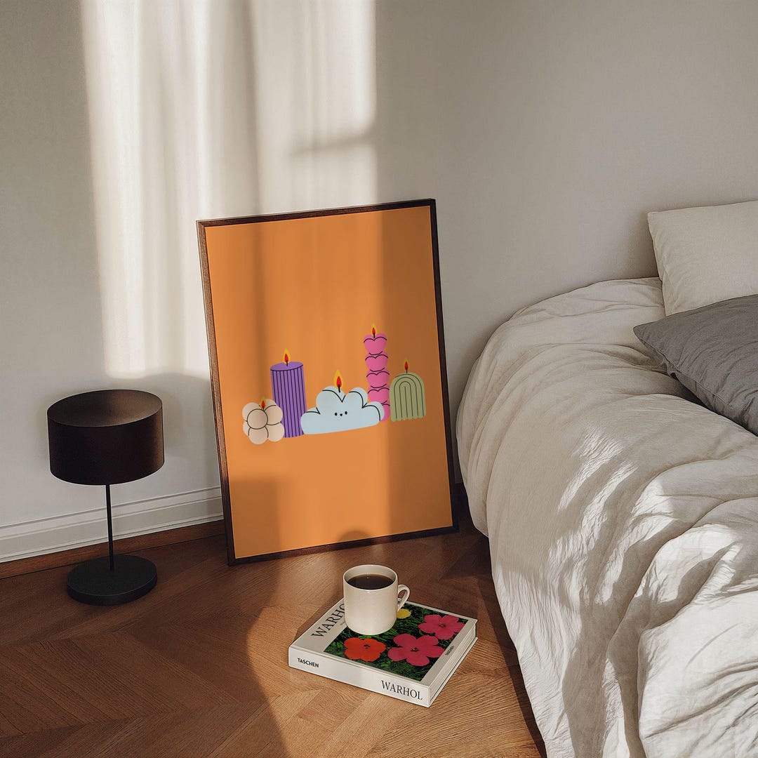 Trendy Candle Set Colorblock Poster, Minimalist Monotone Candles Art ...