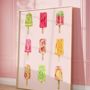 Retro Watercolor Popsicles Poster, Girly Bar Cart Art Print, Preppy ...