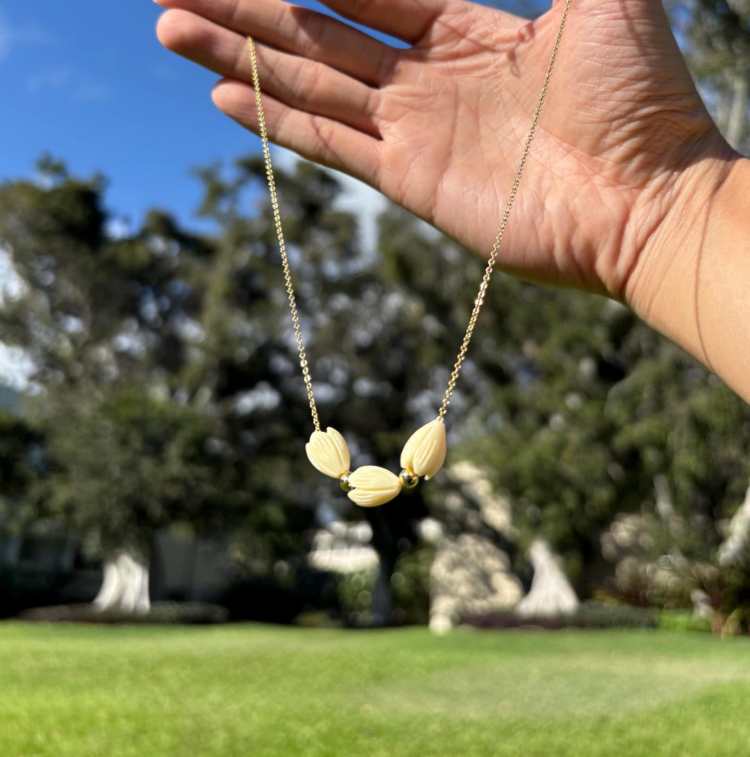 Gold Triple Pikake Floating Necklace, Gold Ball Necklace, Gold Pikake ...