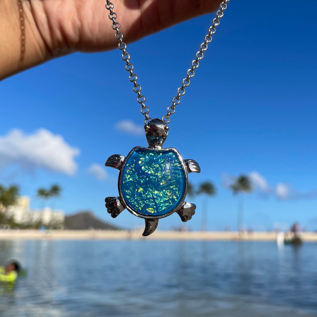 Blue Turtle Pendant Necklace - Hawaiian Style, Sea Turtle Charm, Beach ...