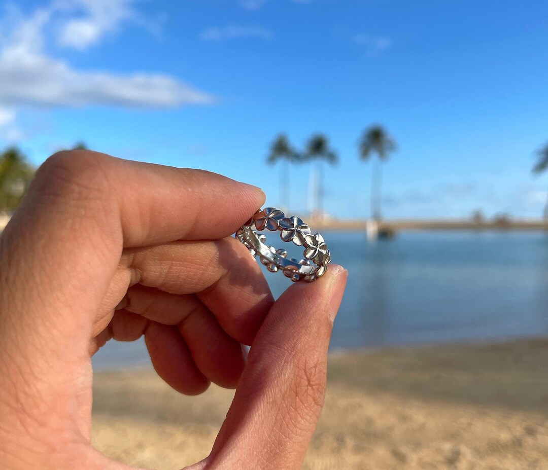 Silver Plumeria Flower Ring, Band Ring Large Lei Ring Gift Under 10 ...