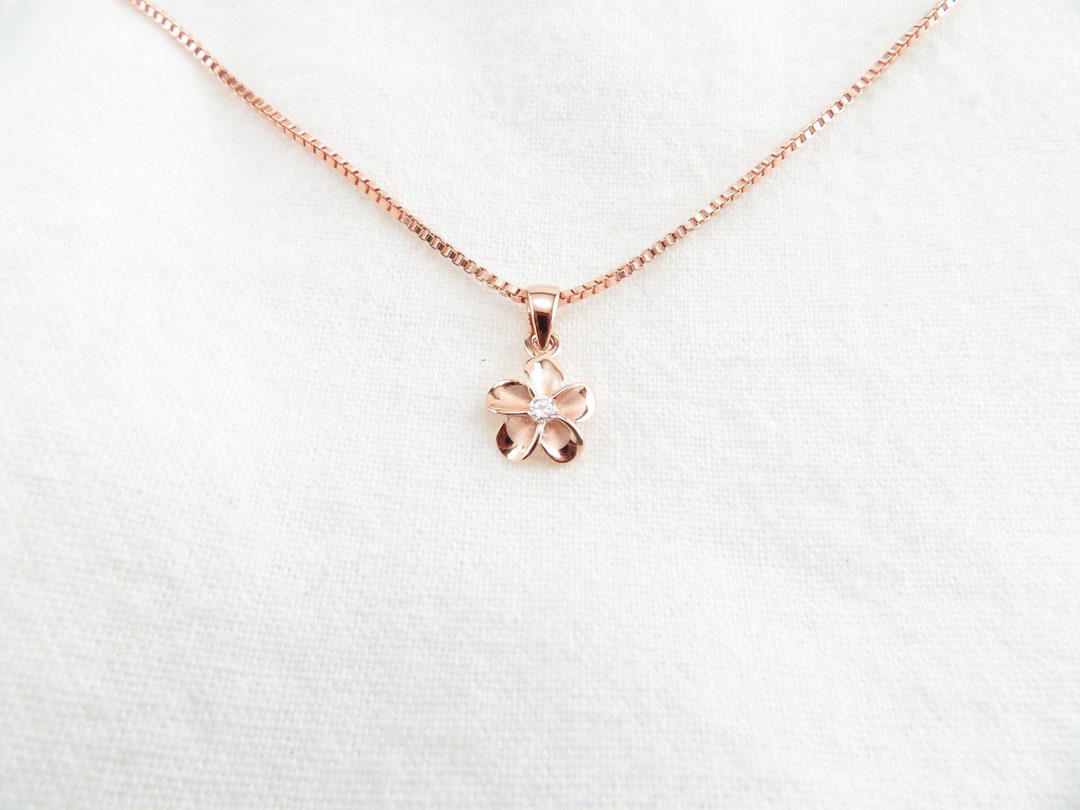 Rose Gold Flower Necklace, Plumeria Flower Necklace With Cubic Zirconia ...