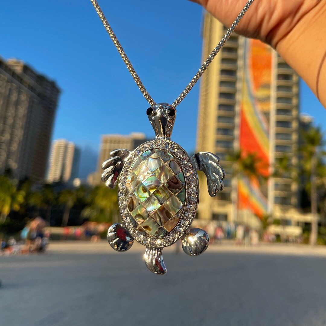 Abalone Mosaic Inlay Fancy Turtle Pendant Extra Large With Chain ...