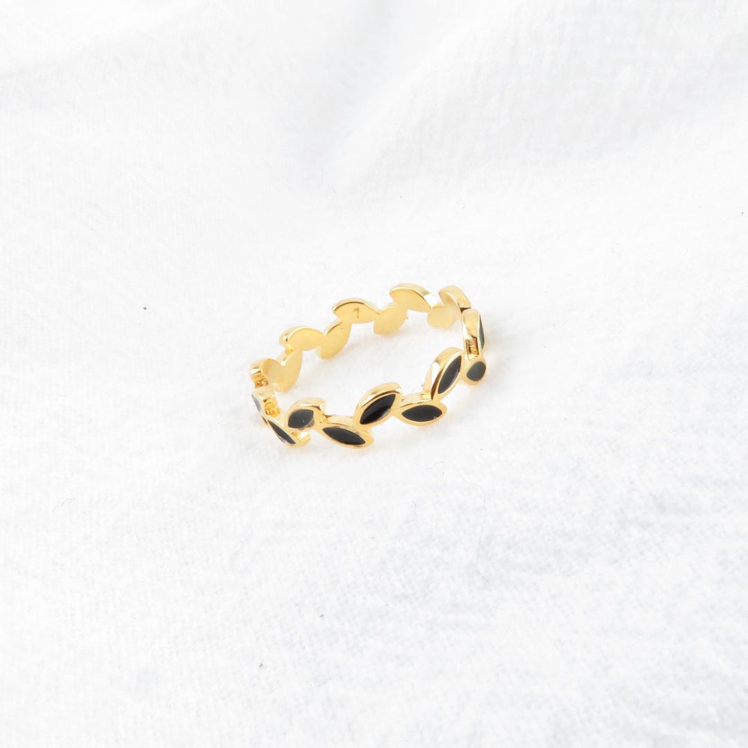 Gold Maile Leaf Ring With Black Resin Inlay, 18k Gold Vermeil, Hawaiian ...