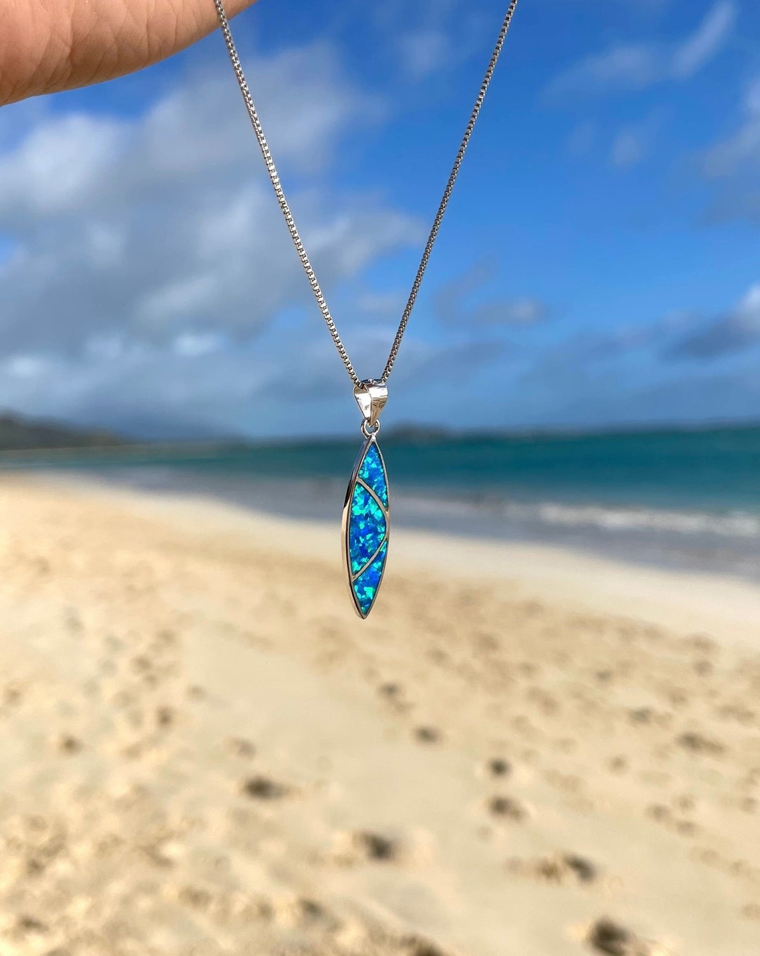 Blue Opal Gun Surfboard Necklace- 925 Sterling Silver Surfboard Jewelry ...