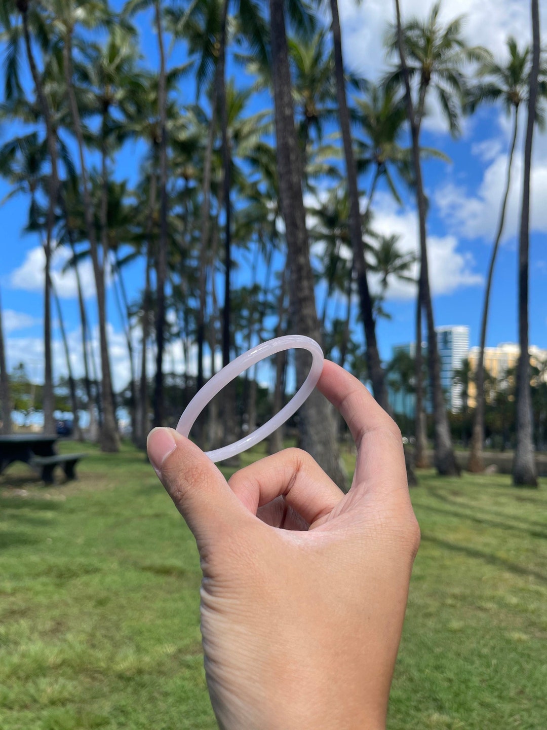 Pink Jade Bangle, Thin Bangle- Smooth Round Comfort Fit Minimalist ...