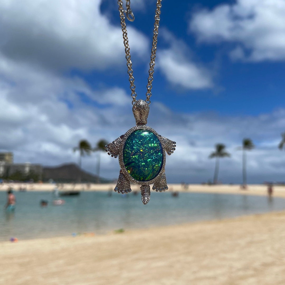Blue Turtle Resin Charm Necklace - Island Inspired Silver Plated ...