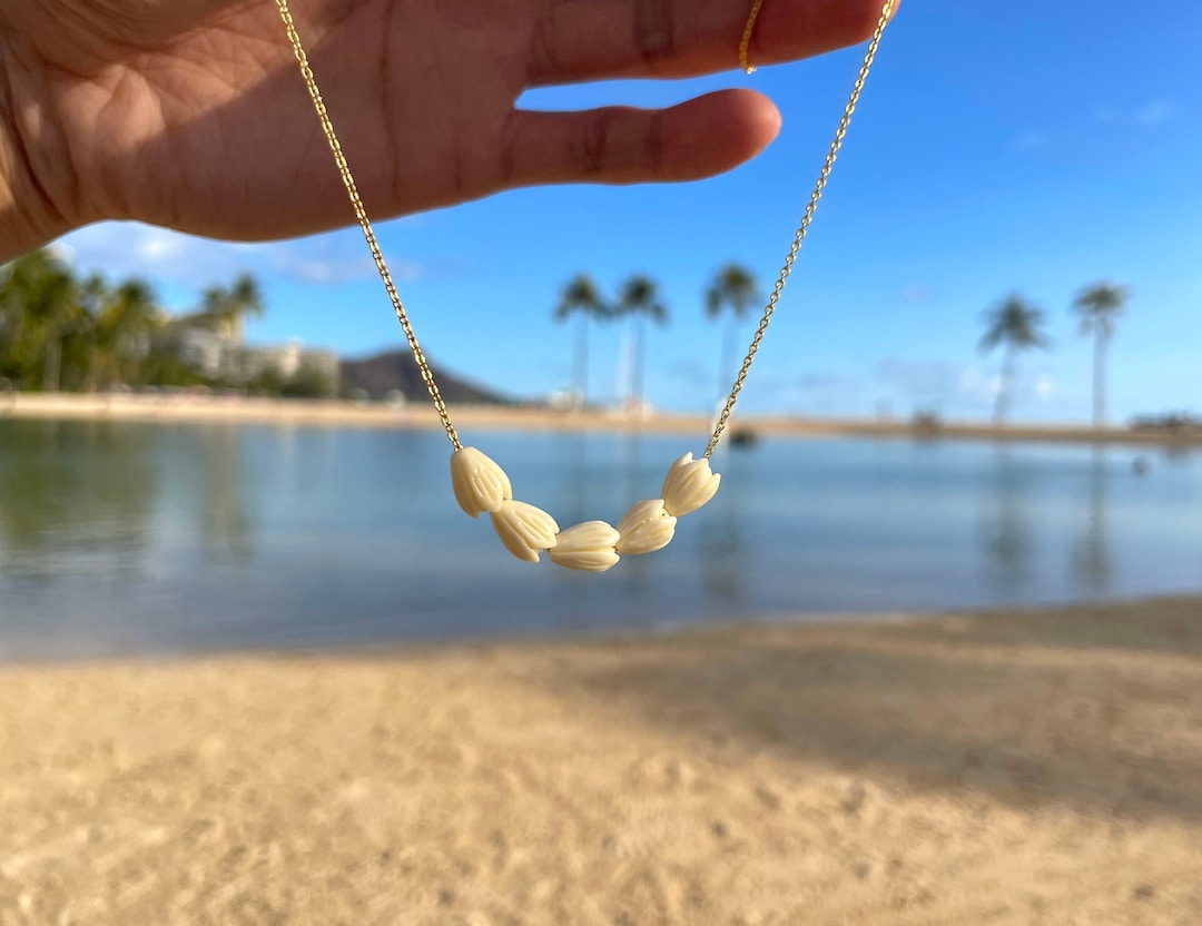 Gold Five Pikake Floating Necklace Gold Pikake Necklace Hamilton Gold ...