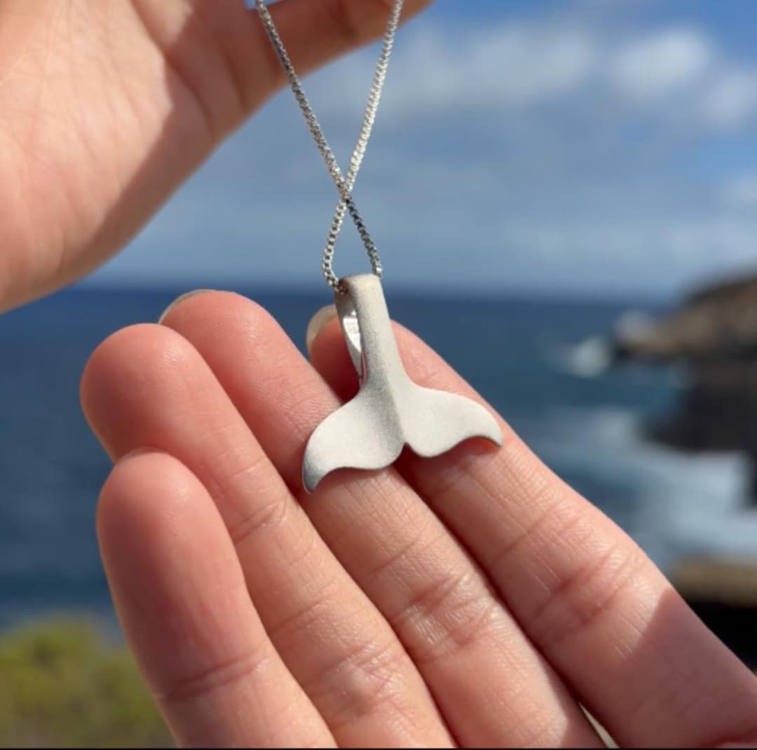 Silver Whale Tail Necklace- 925 Sterling Silver, Reversible Whale Tail ...