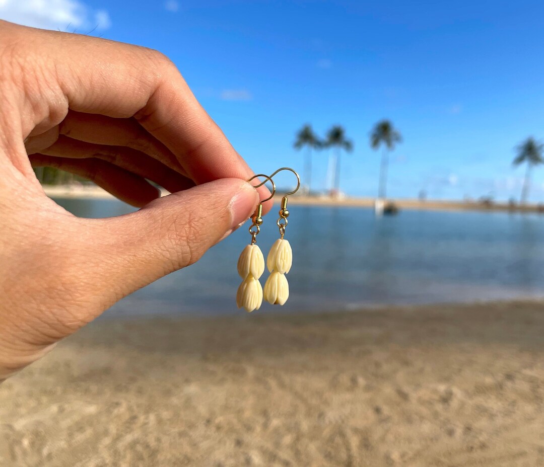 Gold Double Pikake Earrings Flower Gold Dangling Earrings Hamilton Gold ...