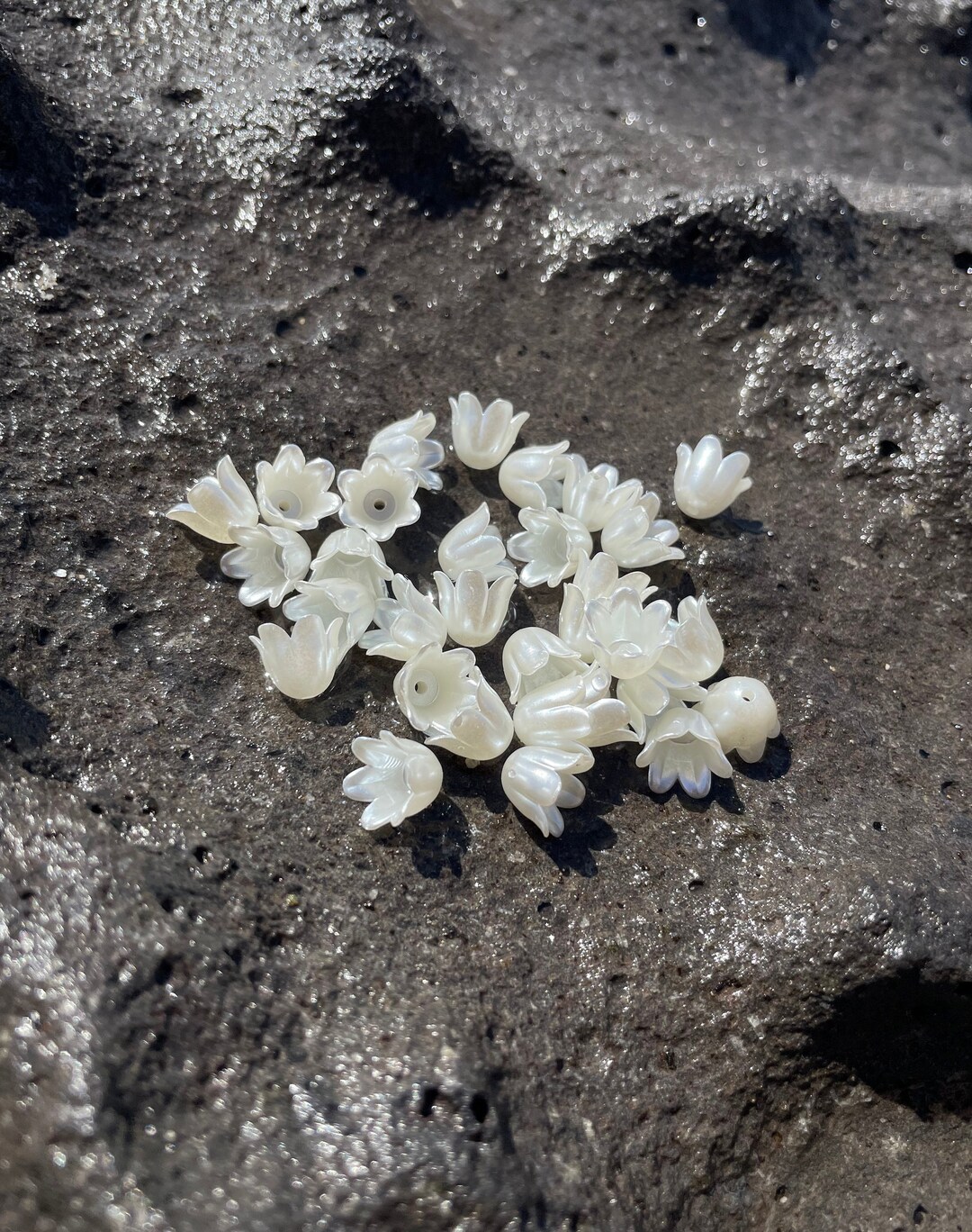 White Pakalana Beads- Mock Mother of Pearl Hawaiian Flowers DIY Jewelry ...