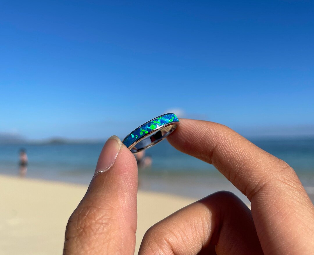 Ocean Blue Fire Opal Infinity Ring 4mm 925 Solid Sterling Silver - Etsy