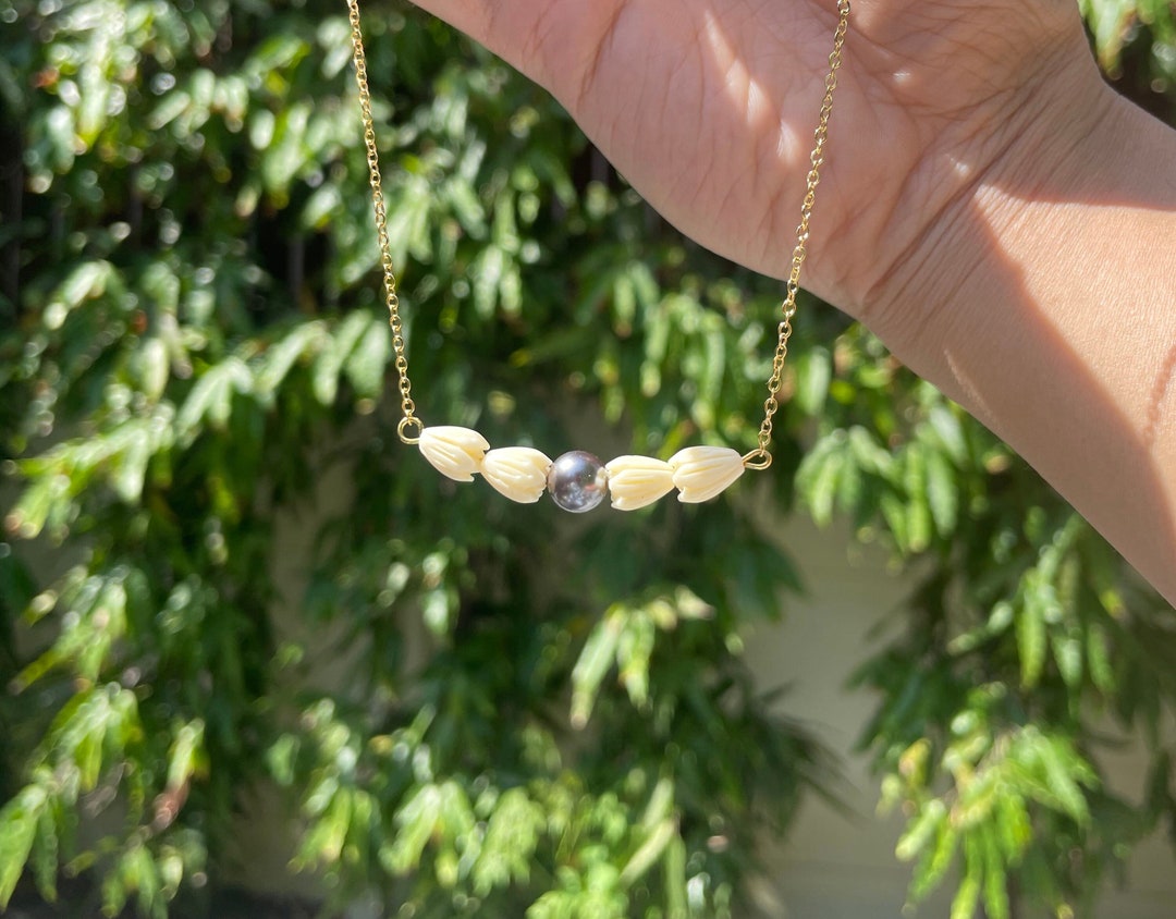 Pikake Floating Pearl Necklace Long Pikake Necklace Hamilton Gold ...