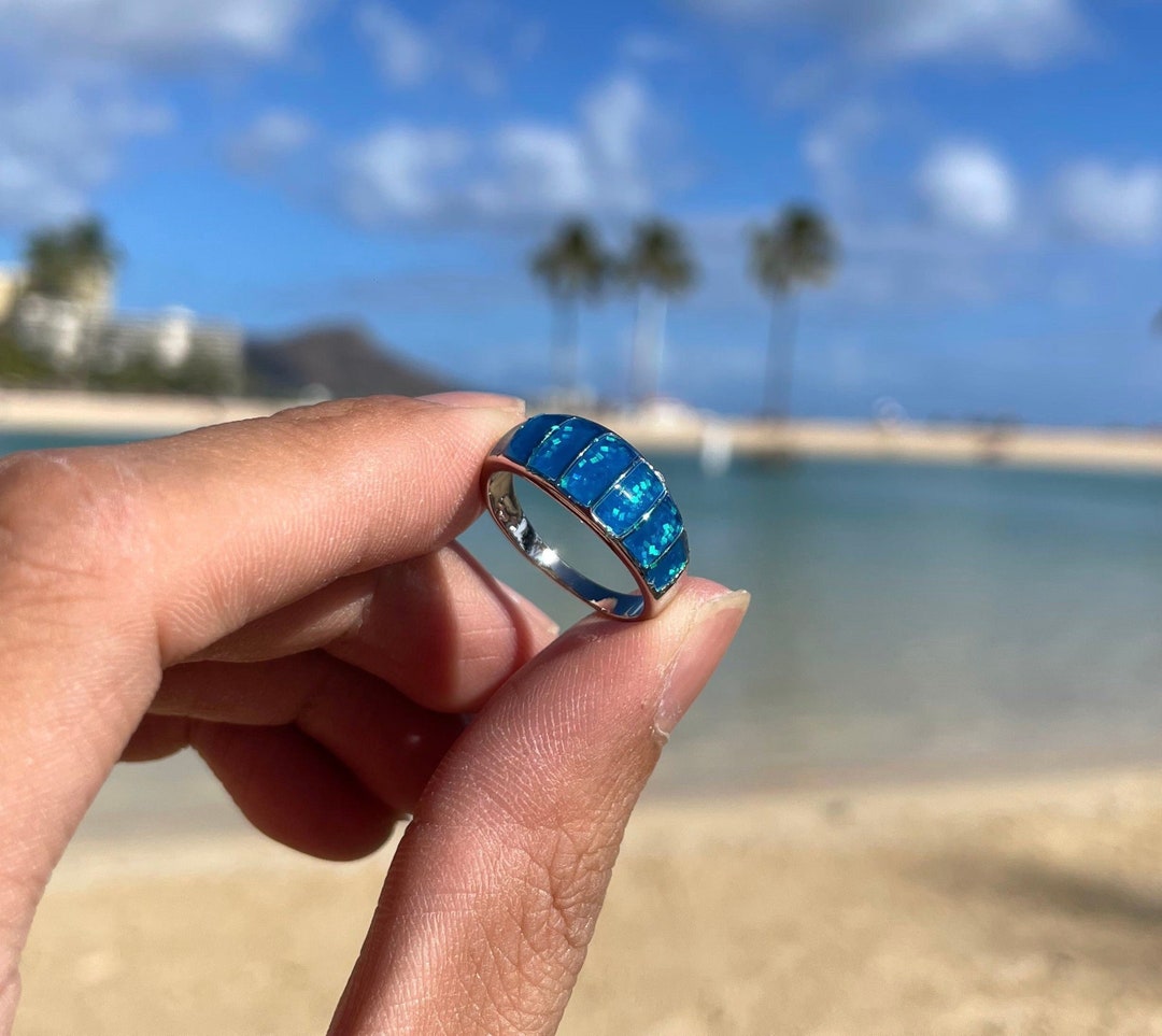 Blue Women's Ring, Ring, Sparkle Ocean Blue Opal Ring, Tarnish ...