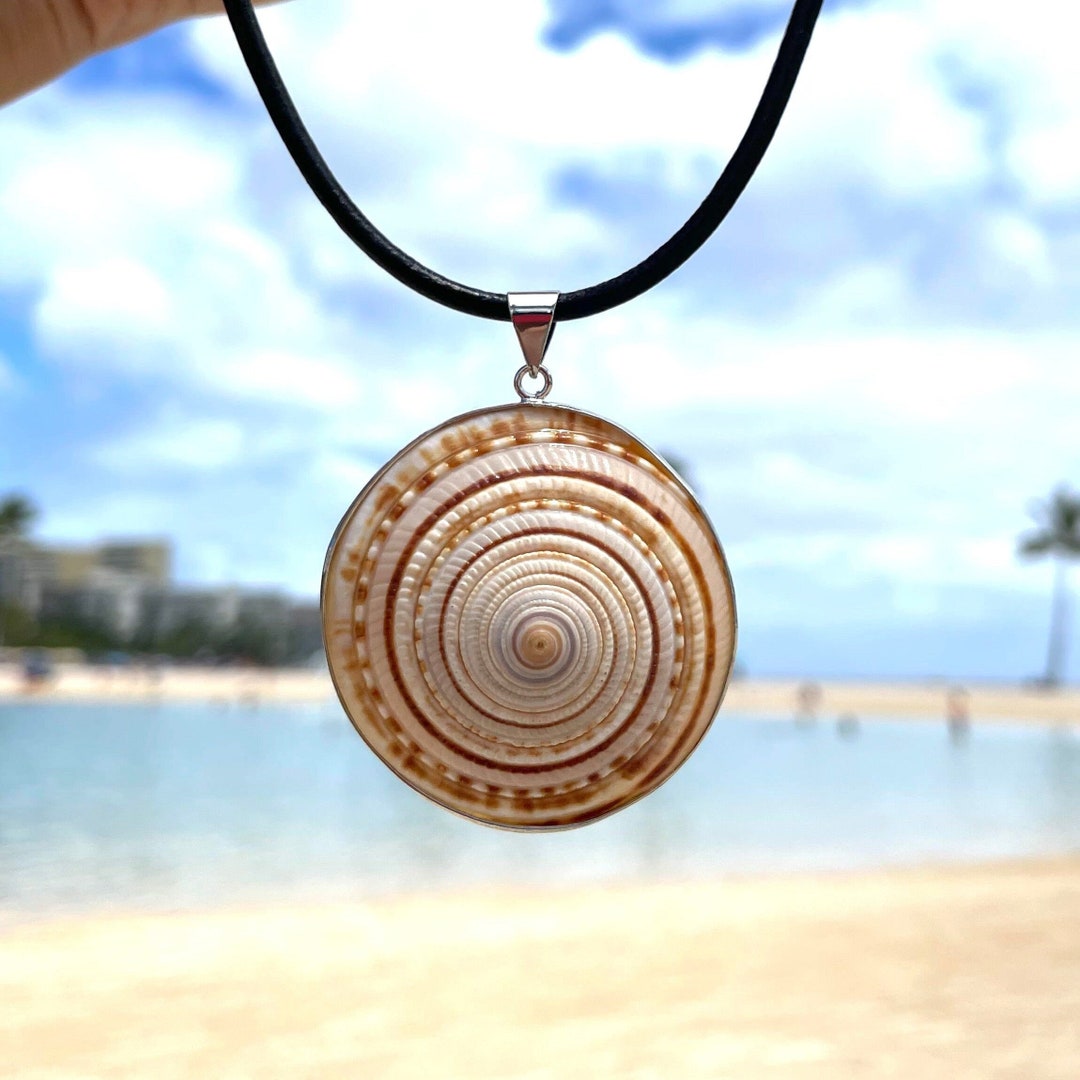 Sundial Seashell Pendant With Leather Cord Island Inspired Statement ...