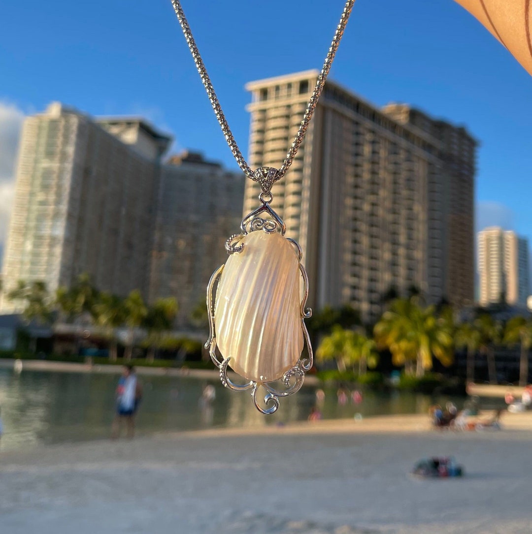 Glossy White Seashell Pendant Necklace - Island Inspired Jewelry ...