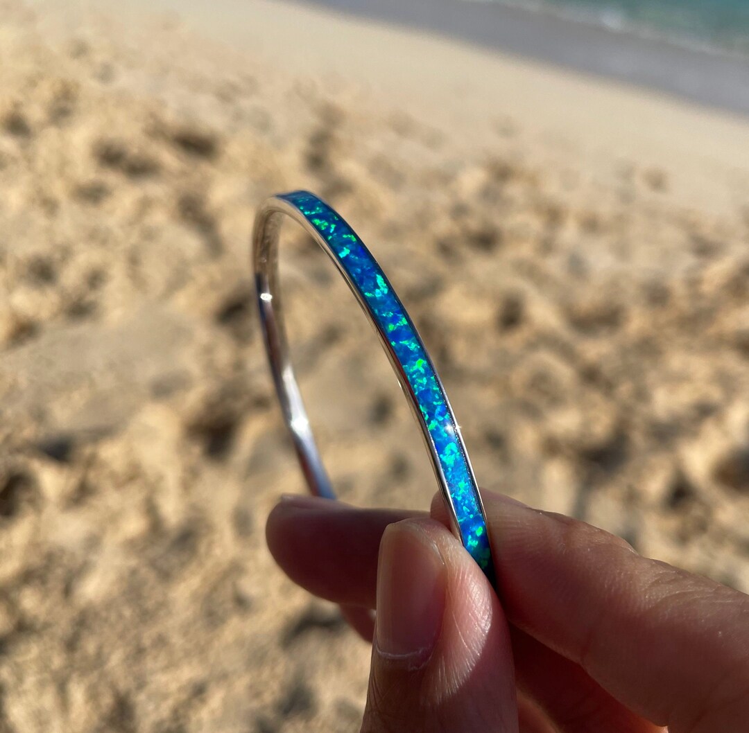 Opal Baby Bangle Bracelet Ocean Blue Infinity Opal Jewelry Sterling ...