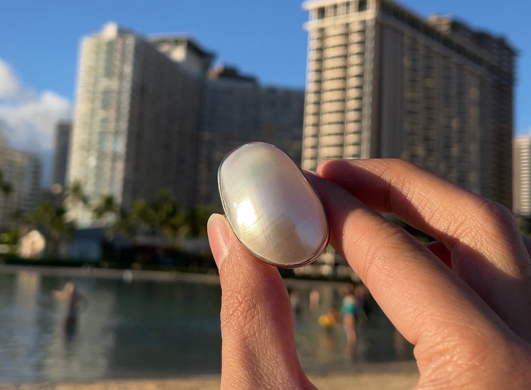 Mother of Pearl Shell Ring, Oval White Shell Rings, Adjustable, Free ...