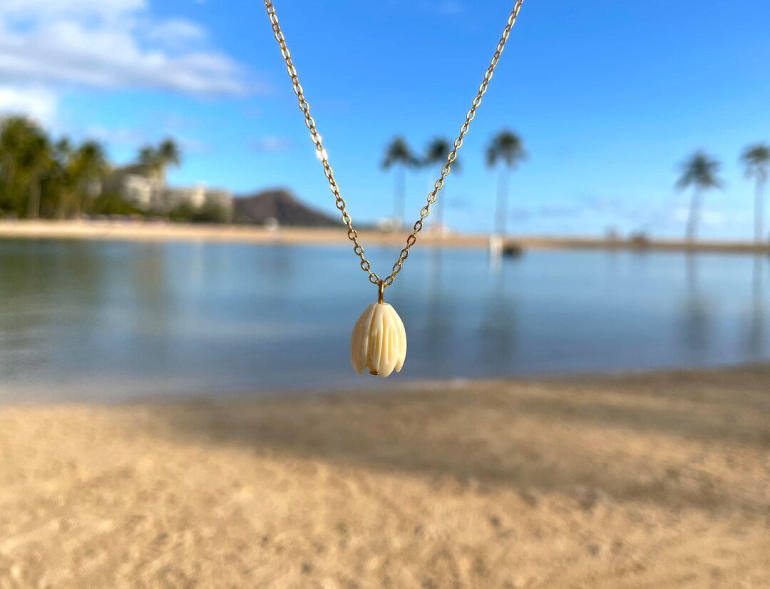 Gold Single Pikake Floating Necklace Gold Pikake Necklace Hamilton Gold ...