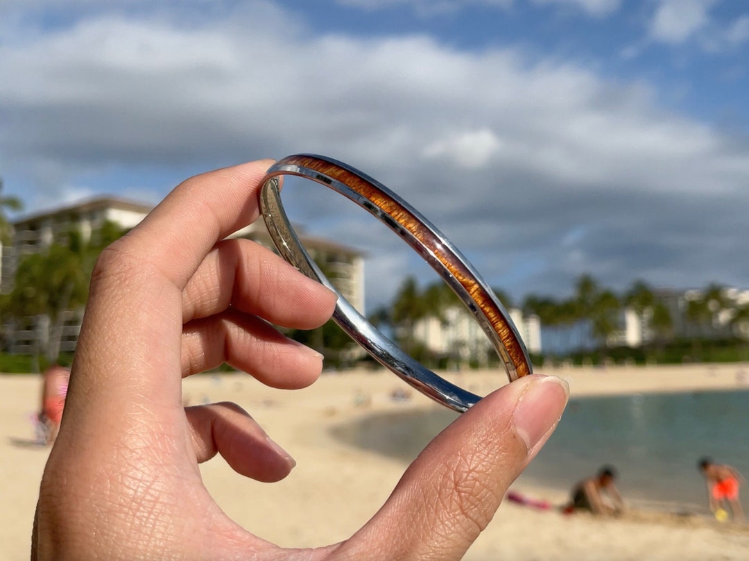 Koa Wood Stainless Steel Bangle • Waterproof & Tarnish Resistant - Etsy