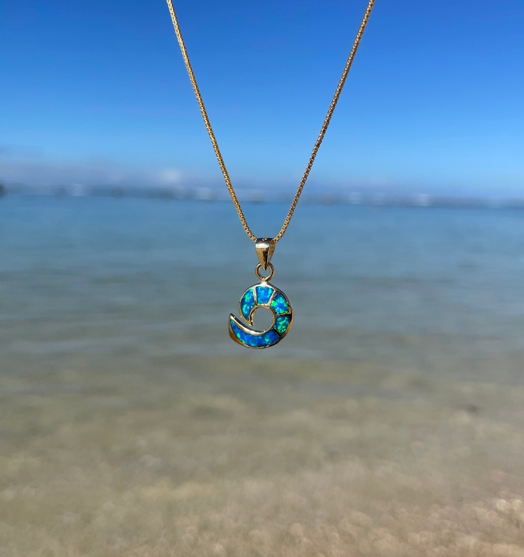 Blue Fire Opal Nautilus Shell Necklace- 925 Sterling Silver Shells With ...