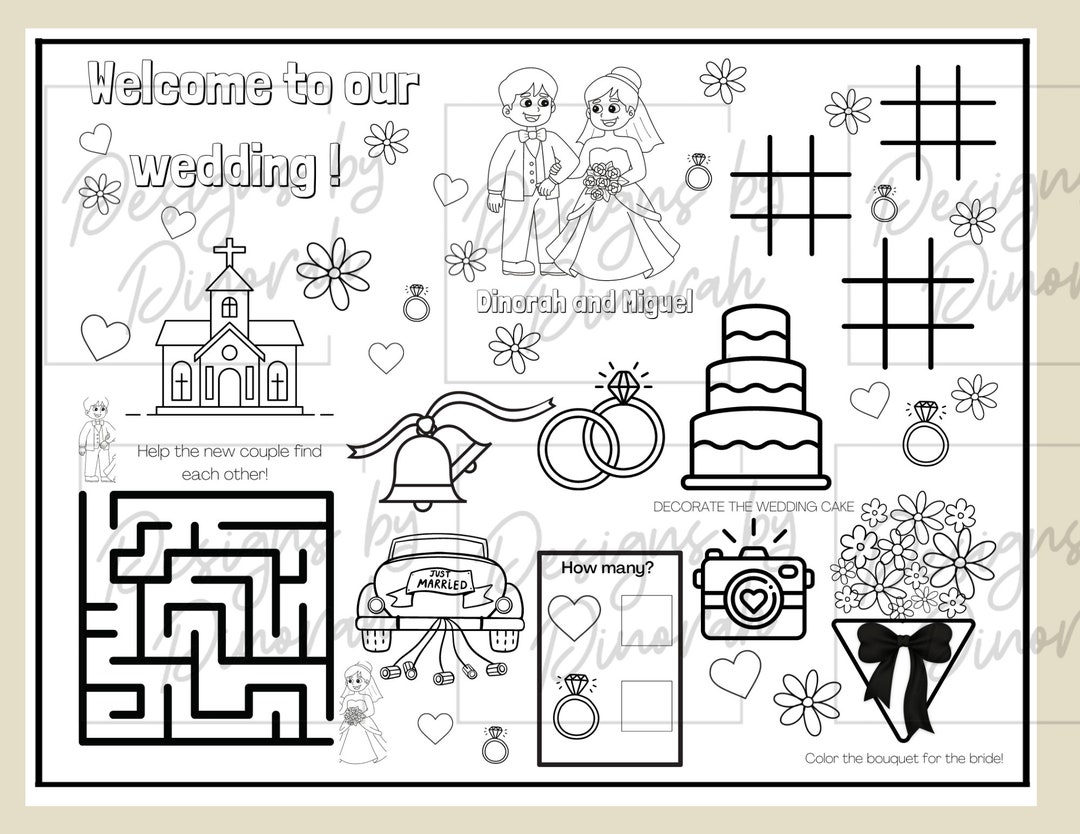 Personalized Wedding Activity Coloring Sheet for Kids - Etsy