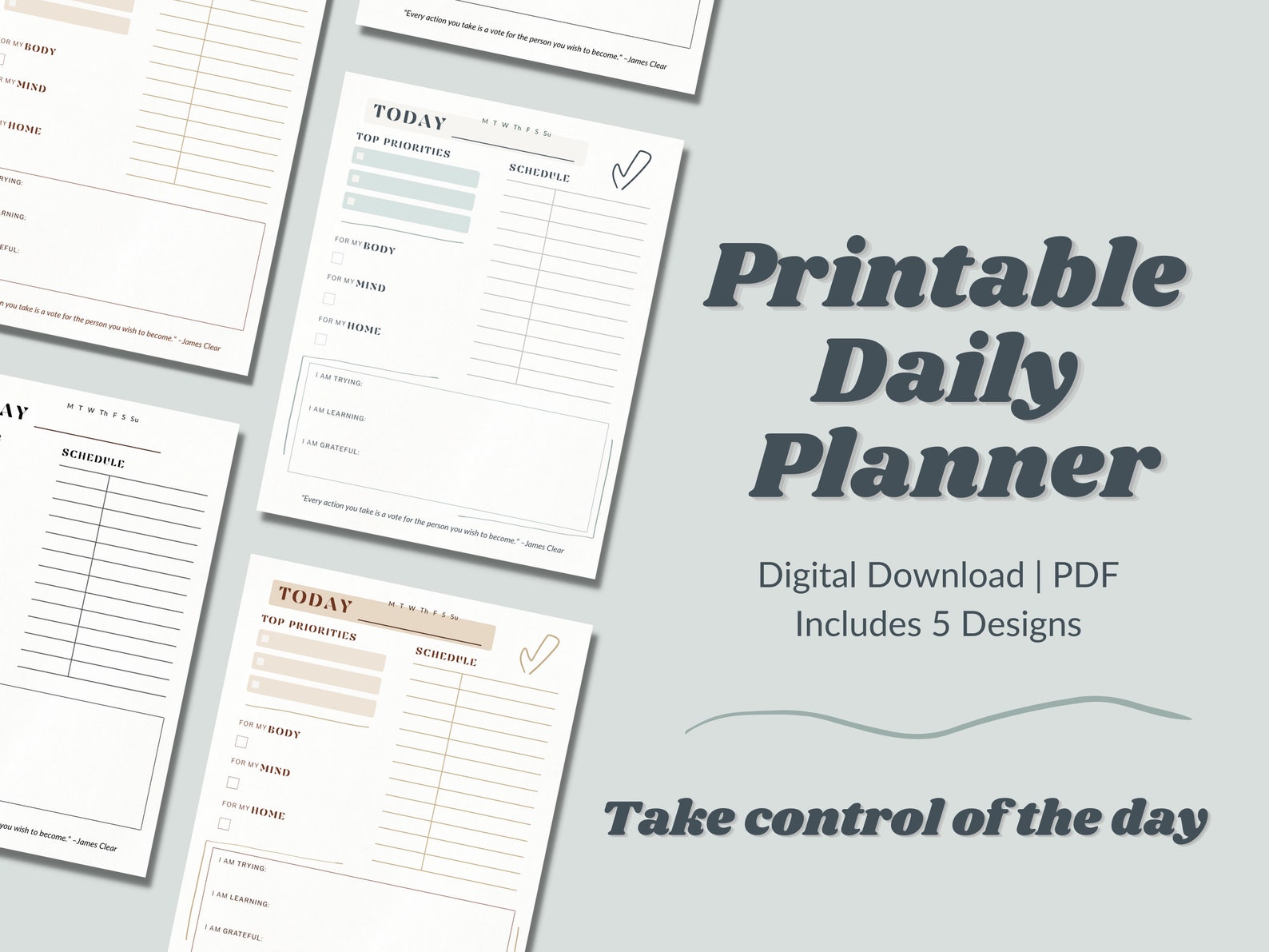 Printable Daily Planner for Productivity & Goals | To-do List | Daily ...