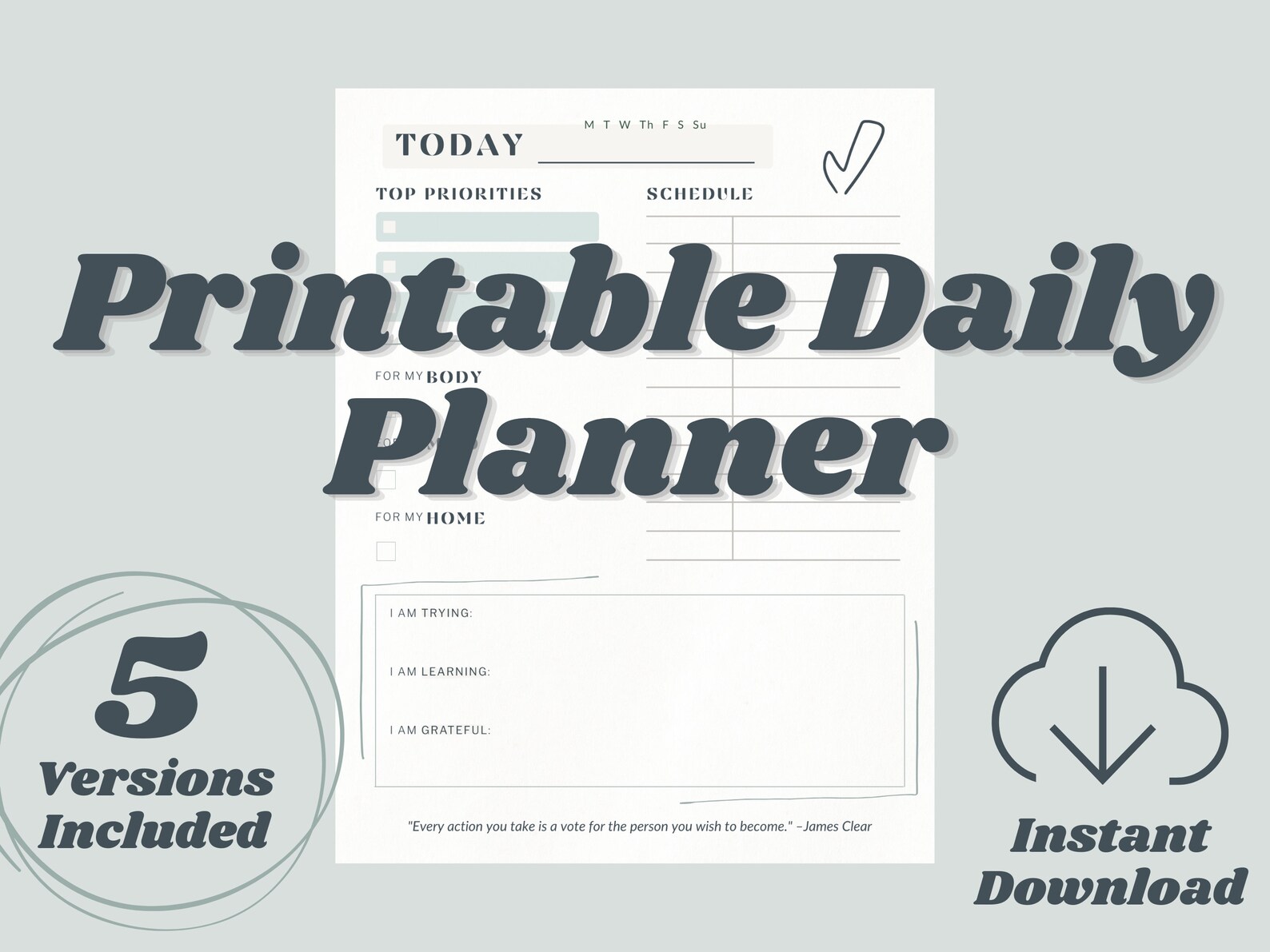 Printable Daily Planner for Productivity & Goals | To-do List | Daily ...