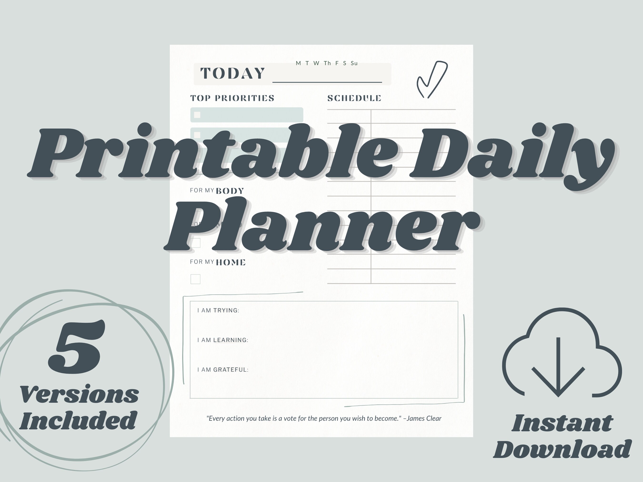 Printable Daily Planner for Productivity & Goals To-do List Daily ...
