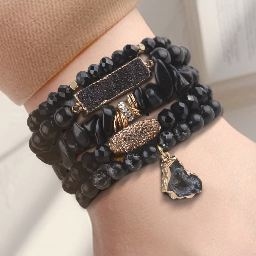 Bracelet Set Beaded Bracelet Set Black Bracelets Women Stackable ...