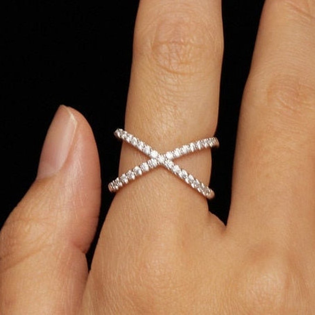 Moissanite Ring Criss Cross Ring Moissanite X Rings D VVS1 Moissanite Ring Crosses Ring ...