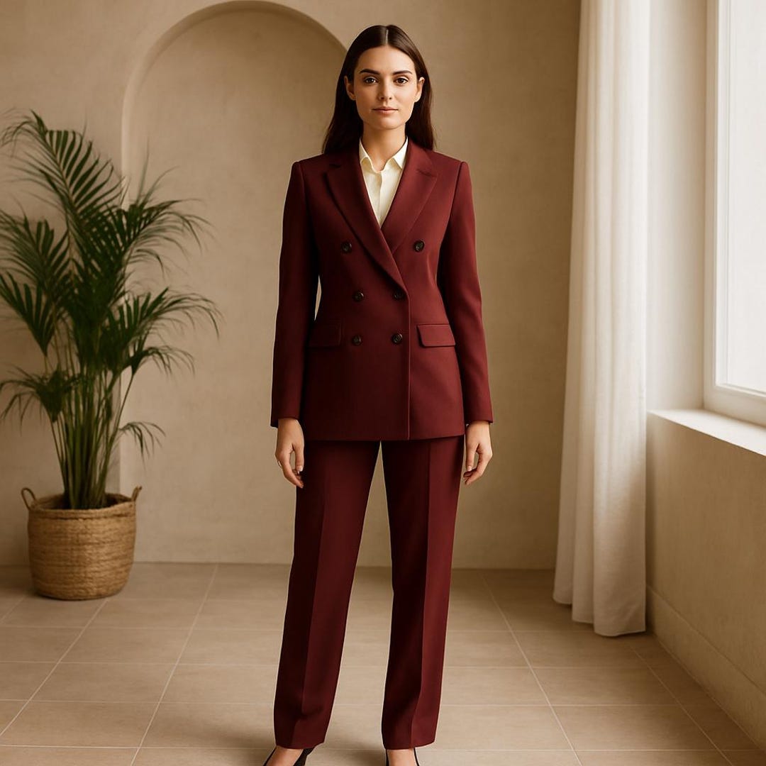 Double Breasted Women's Suit Set Plus Size Tuxedo, 2 Piece Suit ...