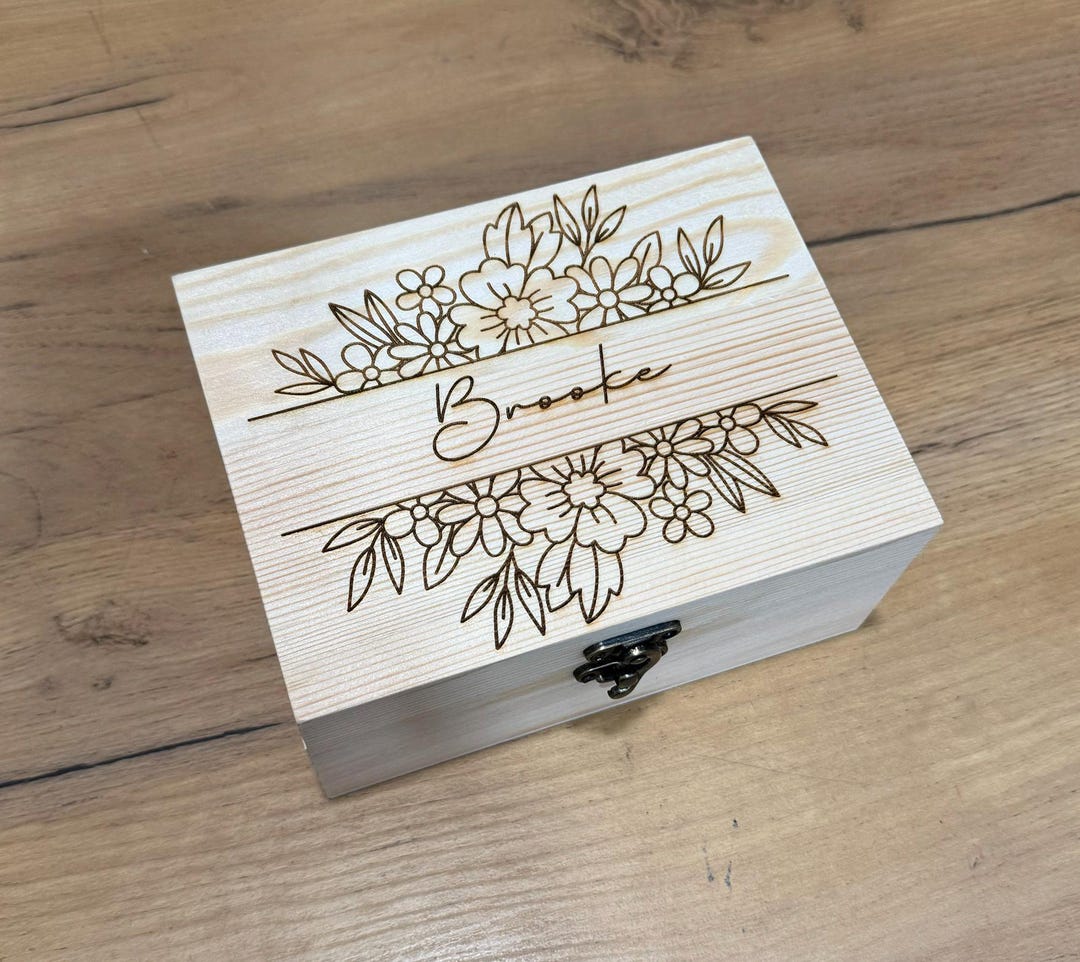 NEW! Wooden Box-storage for Little Treasures With the Engraved Floral ...