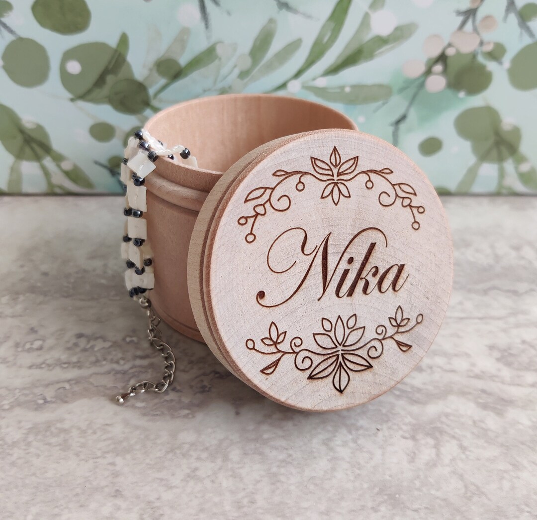 Trinket Box With the Lid, Wood, PERSONALIZED 2-3/4" Diameter 2-5/8 ...