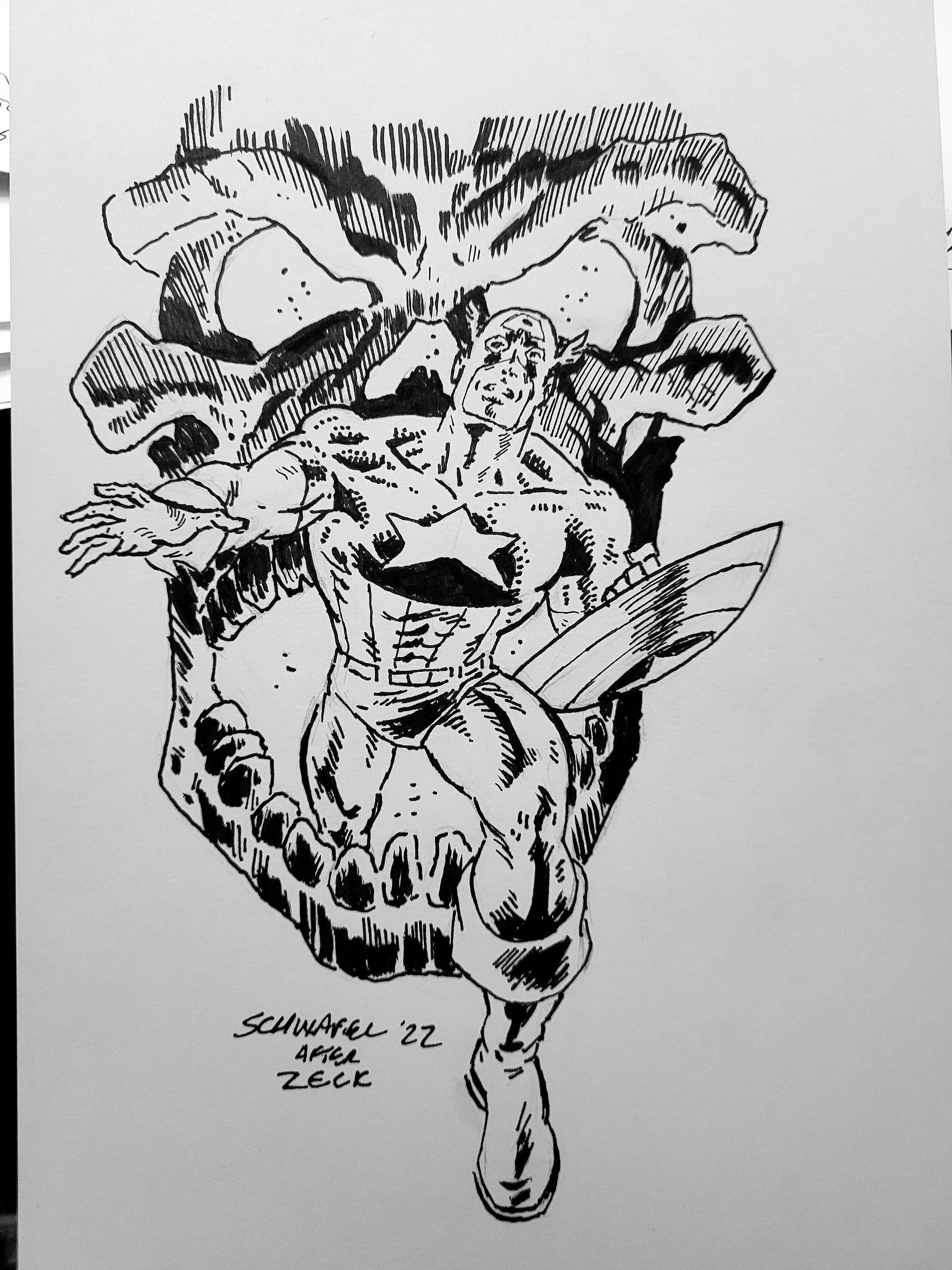 Mike Zeck Recreation of Captain America, Original Art, Pen and Ink ...