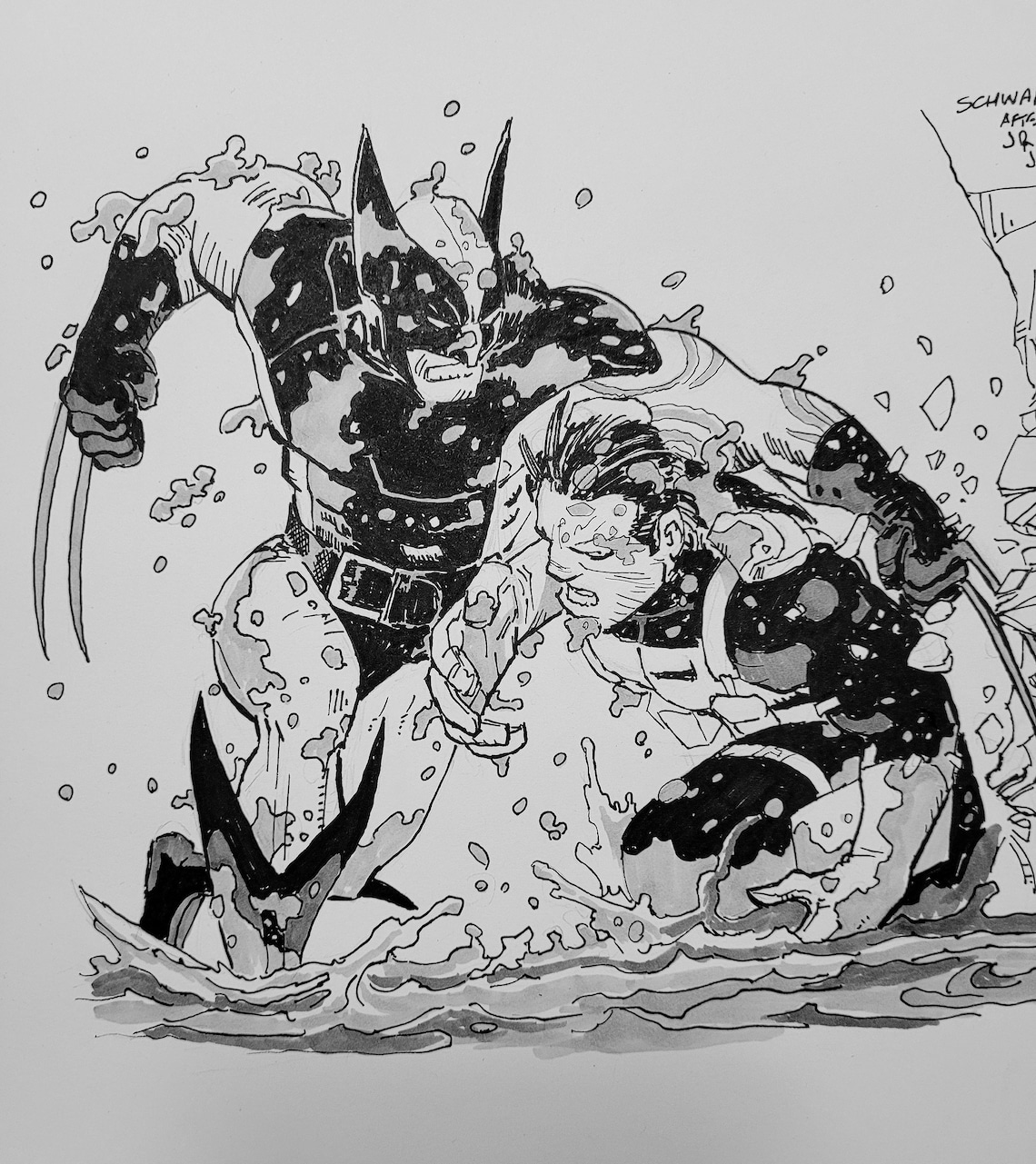John Romita Jr Recreation of the Punisher and Dark Wolverine, Pen and ...
