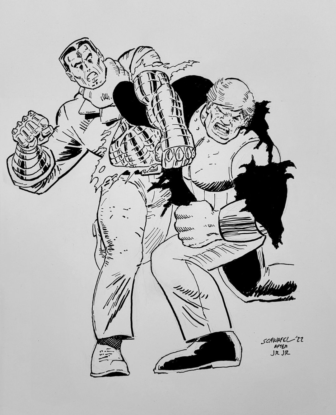 John Romita Jr Recreation of Colossus and Juggernaut, Pen and Ink ...