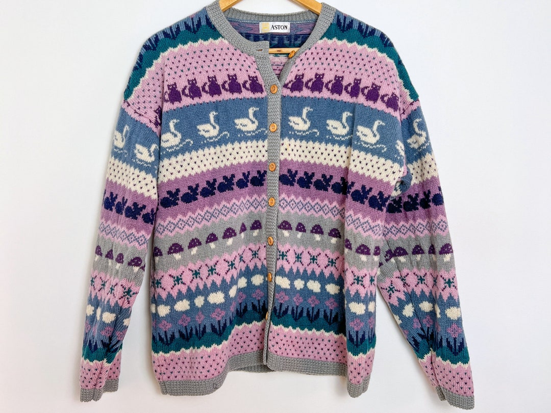Vintage Knit Animal Cardigan - Etsy
